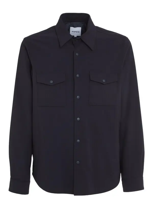 Aspesi Flannel Curved Hem Shirt Jacket - Black