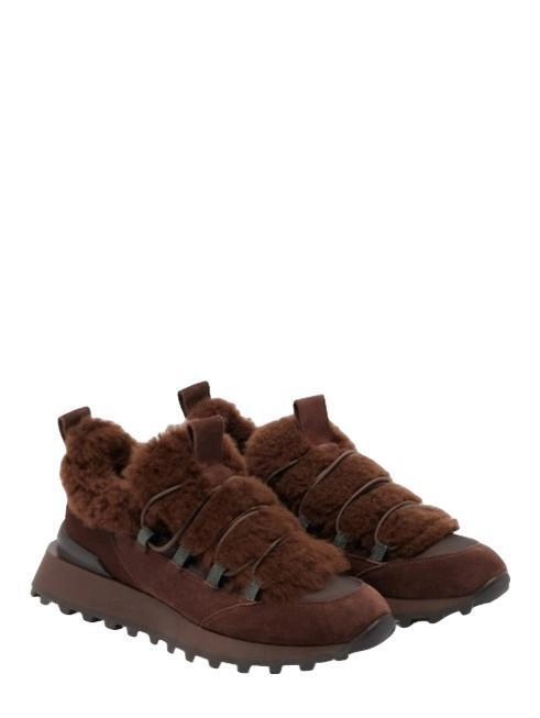 Brunello Cucinelli Monili Shearling-trimmed Suede Sneakers - Brown