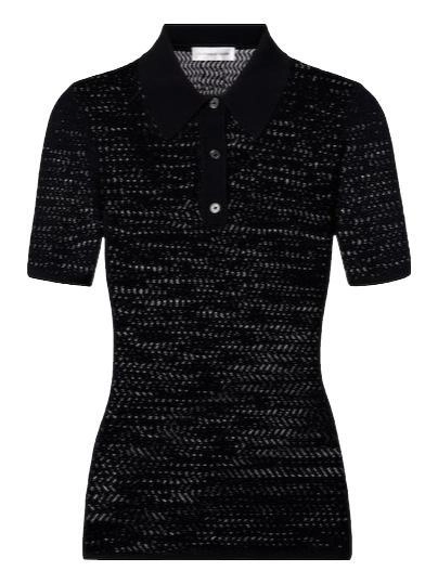 Victoria Beckham Pointelle Knit Polo Shirt - Black