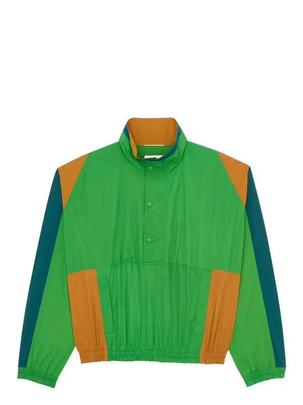 Saint Laurent Button High-neck Jacket With Embroidered Cassandre Logo - Vert Prairie