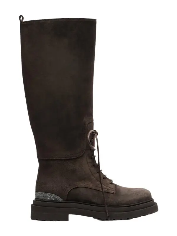 Brunello Cucinelli Monili Lace-up Knee-high Boots - Brown