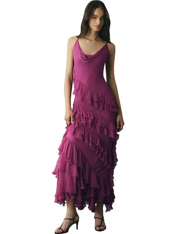 Ronny Kobo Deon Ruffled Maxi Dress - Purple