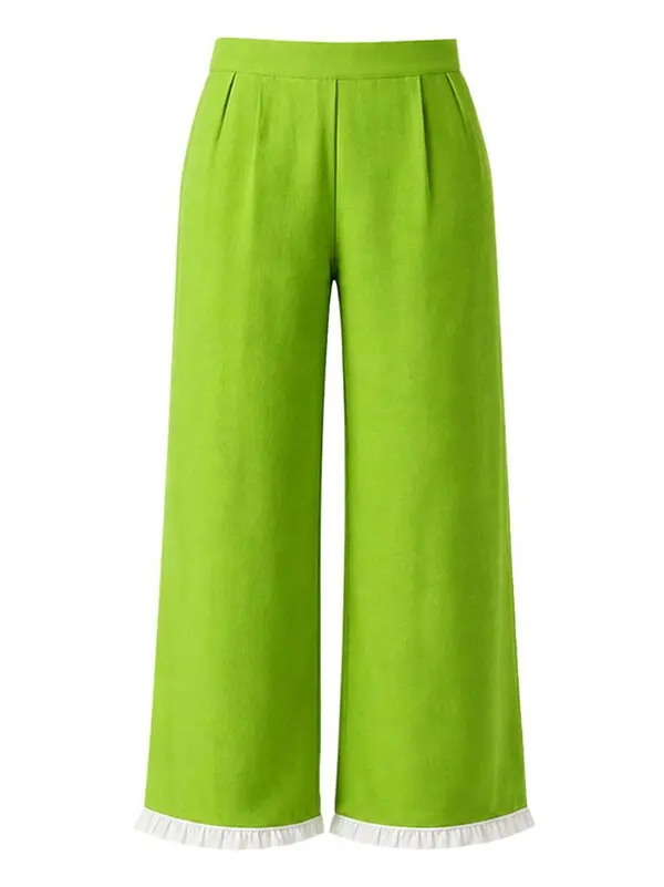 IMAURA Chartreuse Linen Wide Leg Trousers - Green