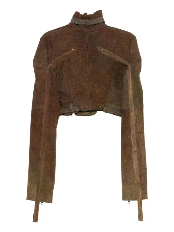 YEHUAFAN Cropped Buckled Denim Jacket - Brown