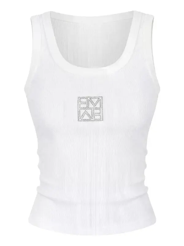 Marella Logo Embellished Ribbed Scoop Neck Tank - White
