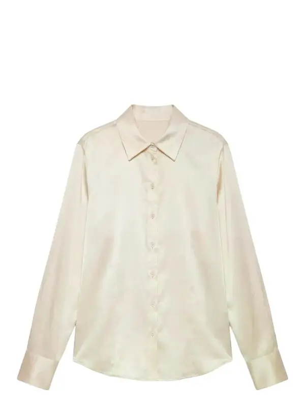 REFORMATION Raya Fitted Silk Shirt - Neutrals