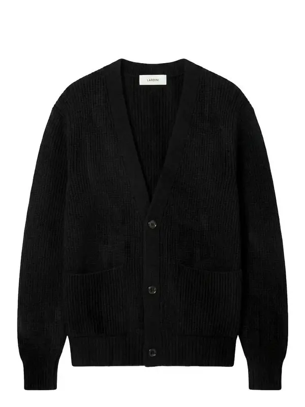 LARDINI Ribbed Knit V-neck Cardigan - Black