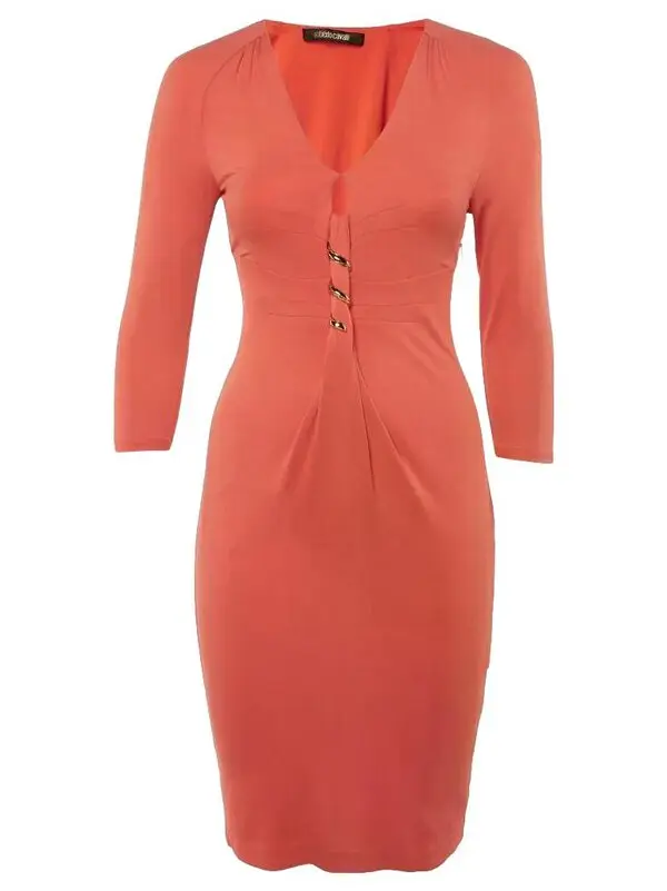 Roberto Cavalli V-neck Mini Dress With Gold-tone Hardware - Pink