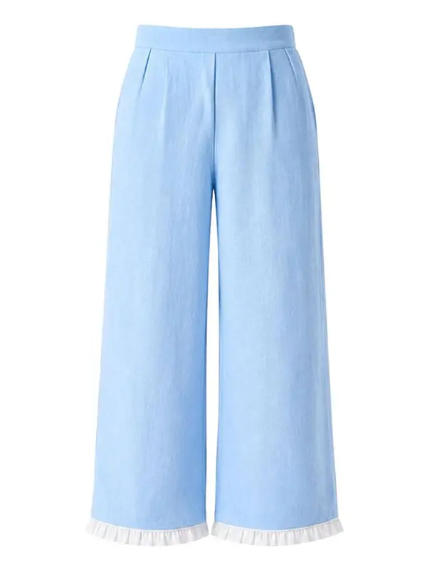IMAURA Wide Leg Linen Trousers - Blue