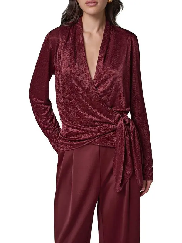 Donna Karan New York Crinkle Satin Tie Waist Top - Black Cherry