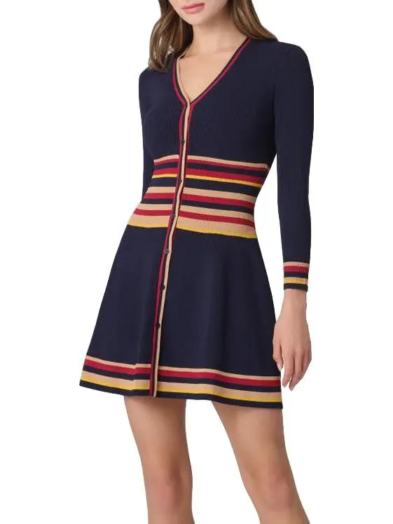 Shoshanna Multi Stripe Knit Mini Dress - Navy Multi