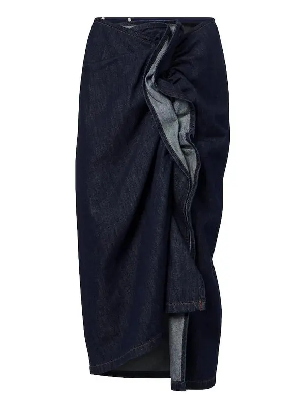 Dries Van Noten Asymmetric Draped Denim Midi Skirt - Blue