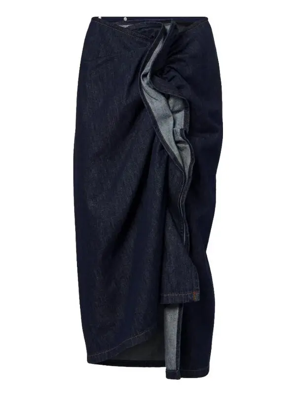Dries Van Noten Asymmetric Draped Denim Midi Skirt - Blue