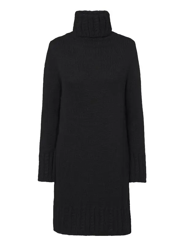 Moncler Turtleneck Alpaca And Wool-blend Minidress - Black