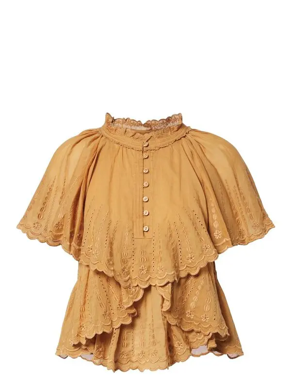 MARANT ETOILE Lorna Embroidered Cotton Top - Brown