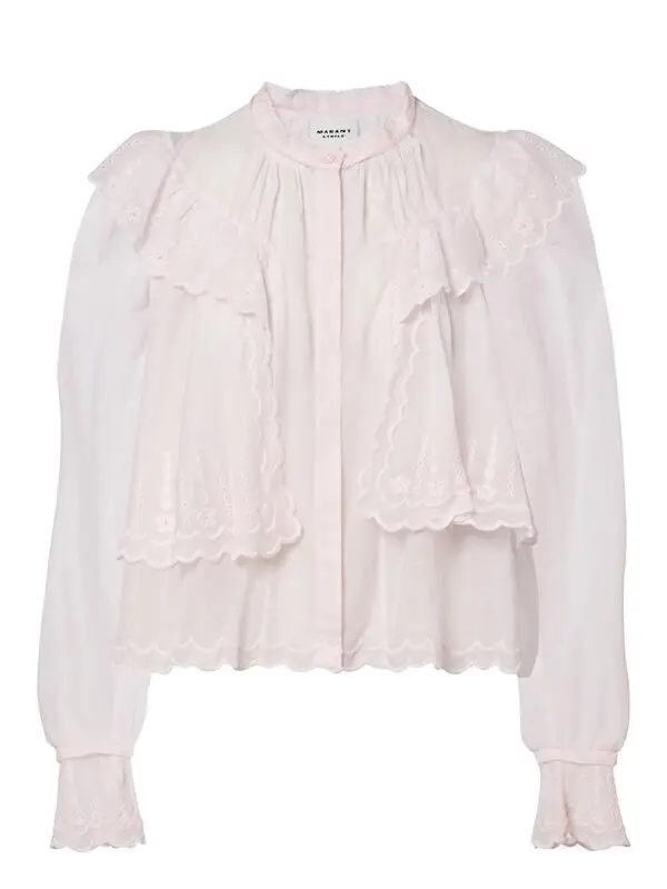 MARANT ETOILE Embroidered Ruffled Cotton Blouse - Pink