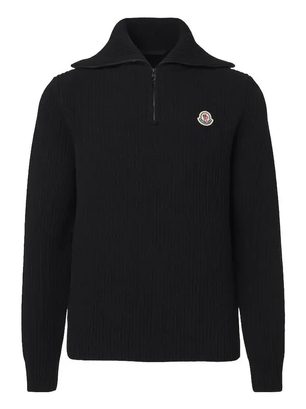 Moncler Ribbed-knit Virgin Wool Half-zip Sweater - Black