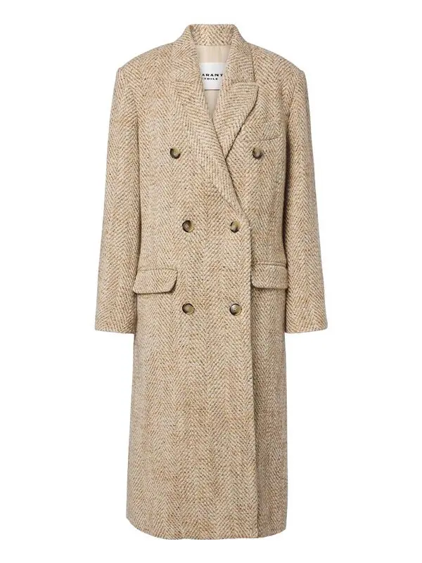 MARANT ETOILE Pilda Herringbone Double-breasted Coat - Beige