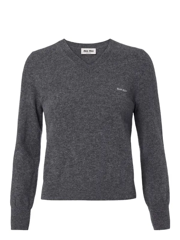 Miu Miu Virgin Wool V-neck Sweater - Grey