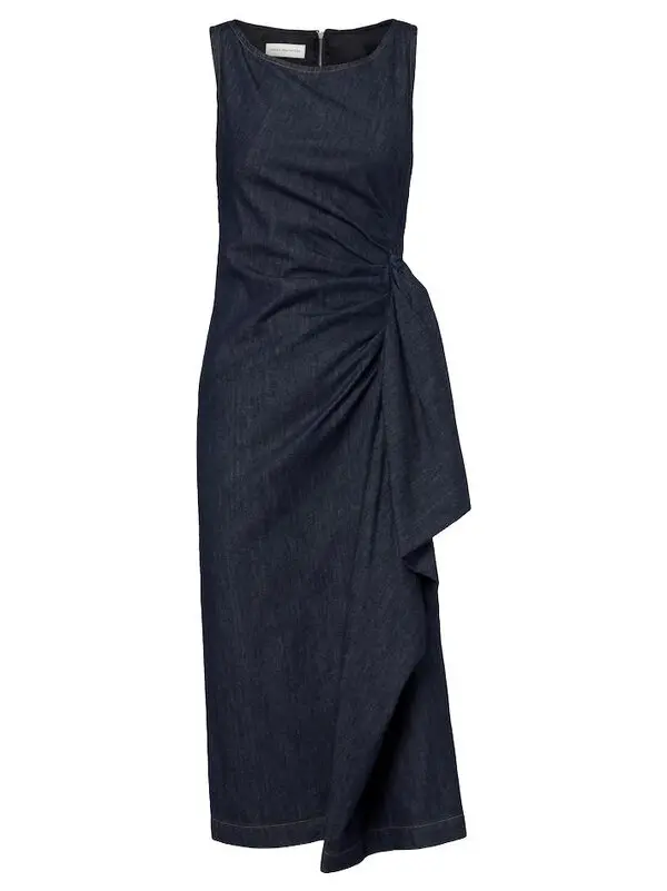 Dries Van Noten Draped Denim Midi Dress - Blue