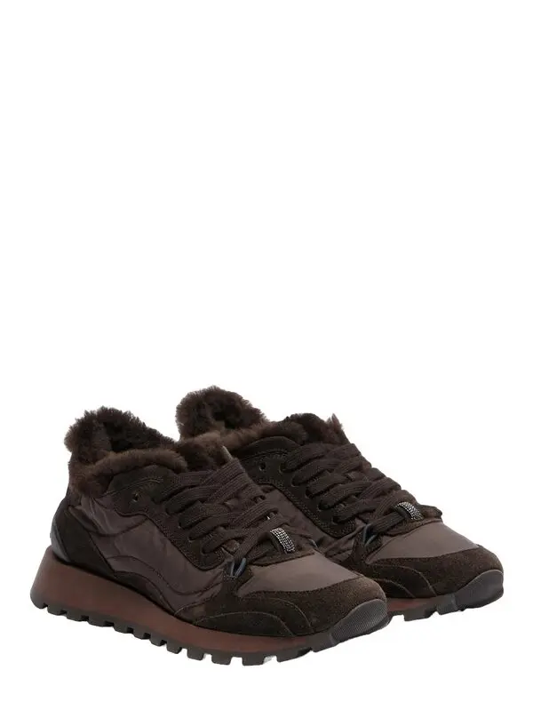 Brunello Cucinelli Monili Shearling-trimmed Sneakers - Brown