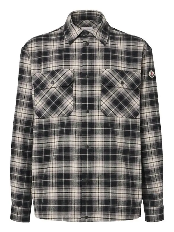 Moncler Checked Cotton Flannel Zip-up Shirt - Black
