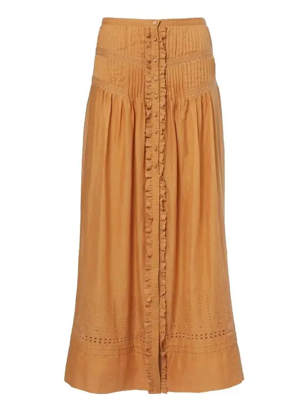 MARANT ETOILE Embroidered Cotton Maxi Skirt - Orange