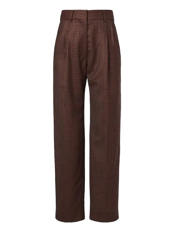 BLAZÉ MILANO Checked Virgin Wool Straight Leg Trousers - Brown