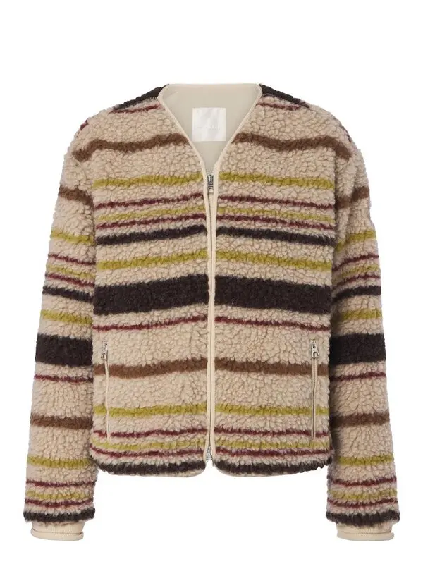 Moncler Striped Wool-blend Teddy Jacket - Beige