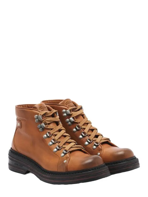 Miu Miu Leather Lace-up Boots - Brown