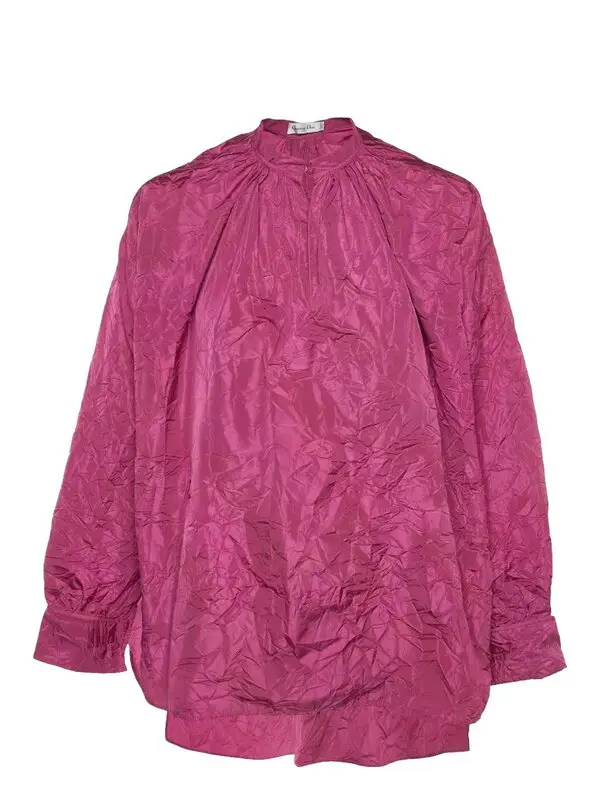 Dior Crinkled Texture Band Collar Blouse - Pink