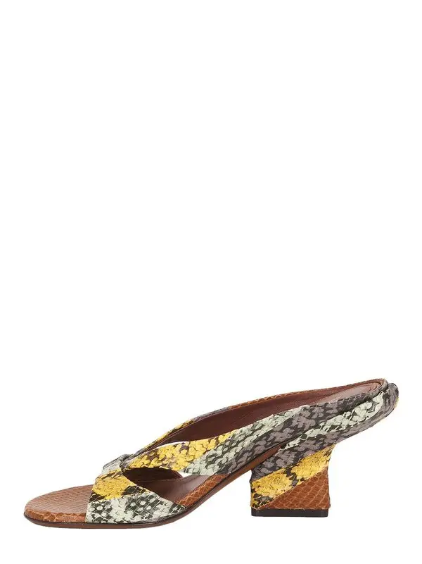 Dries Van Noten Snake-embossed Sculptural Heel Mules - Tan