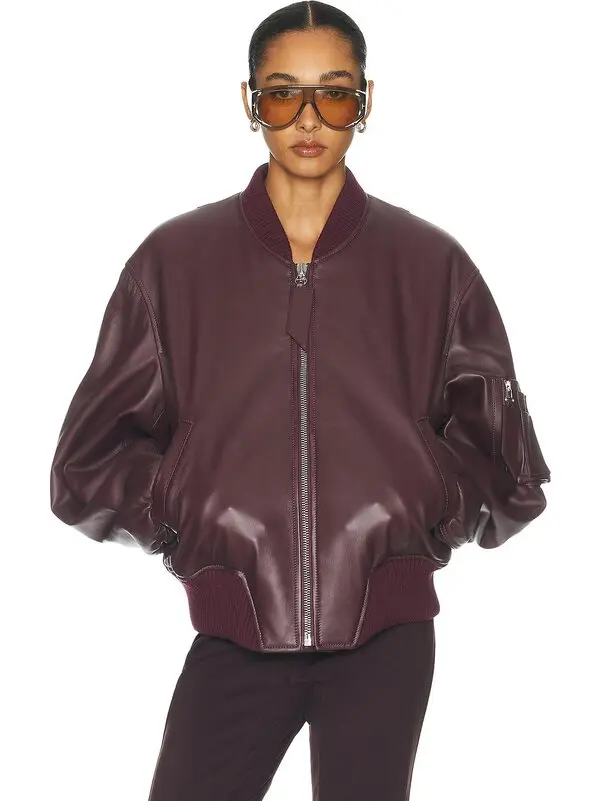 Attico Leather Bomber Jacket - Wine