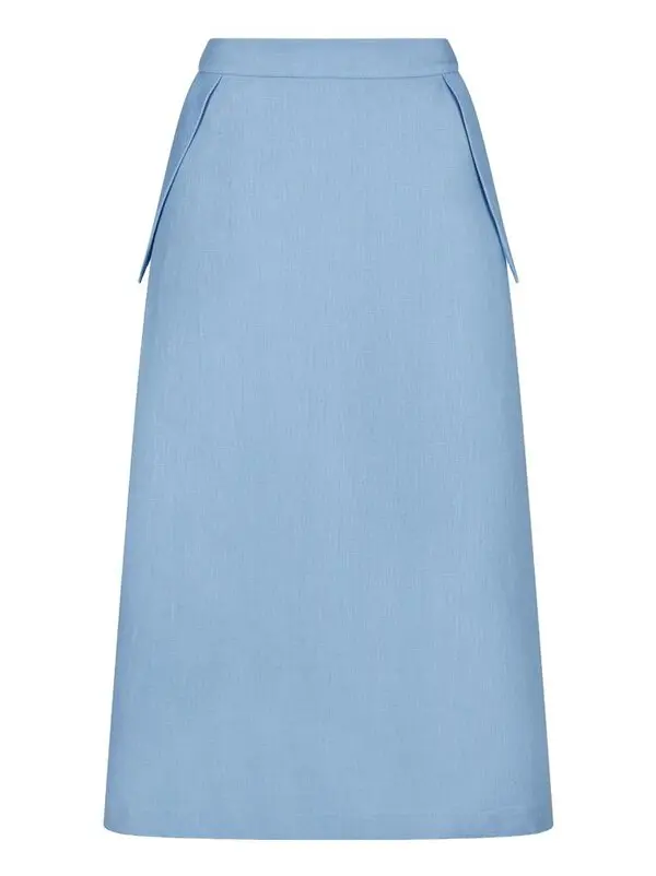 SHIKANZY Ava Baby Linen High Waisted Midi Skirt With Pockets - Blue
