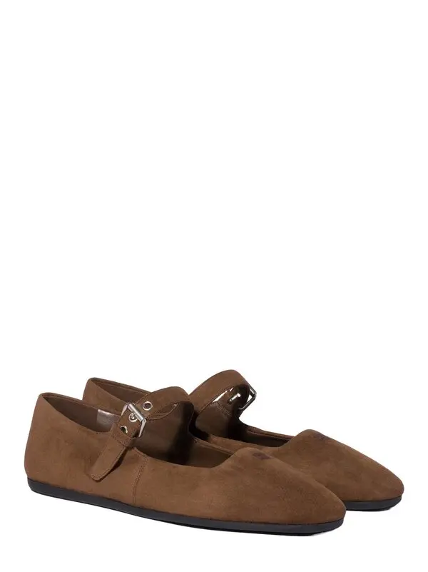 Miu Miu Suede Ballerinas With Buckle Detail - Cocoa Brown