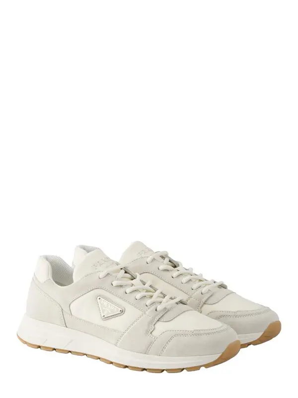 Prada Suede And Re-nylon Lace-up Sneakers - Neutral