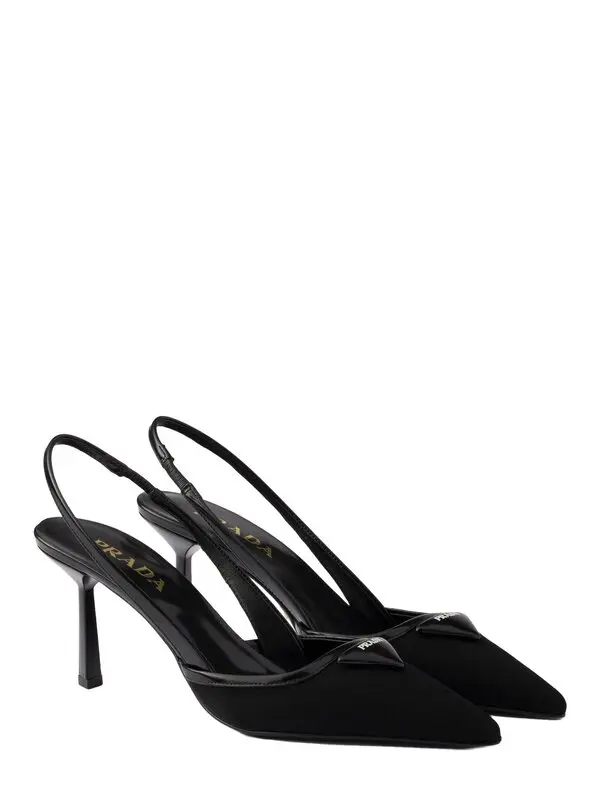 Prada Fabric Slingback Pumps With Leather Inserts - Black