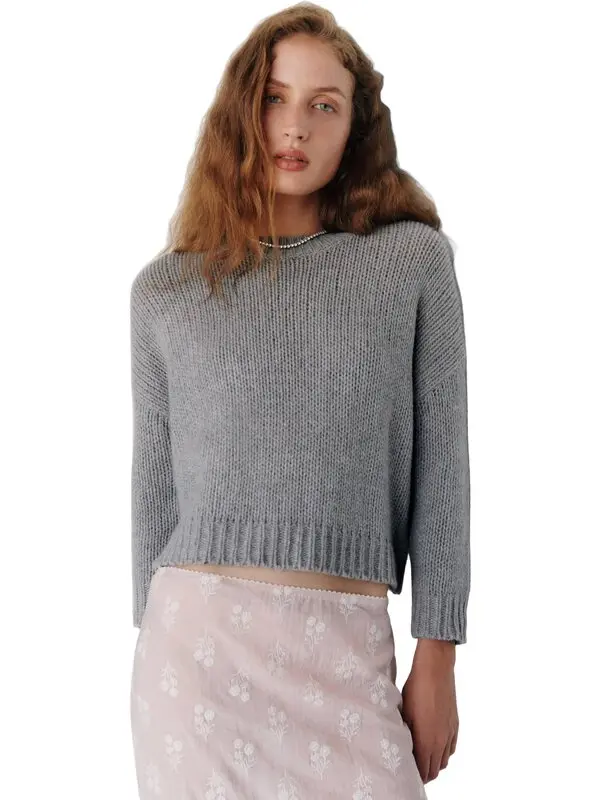 REFORMATION Cleo Cashmere Cropped Crew Sweater - Grey