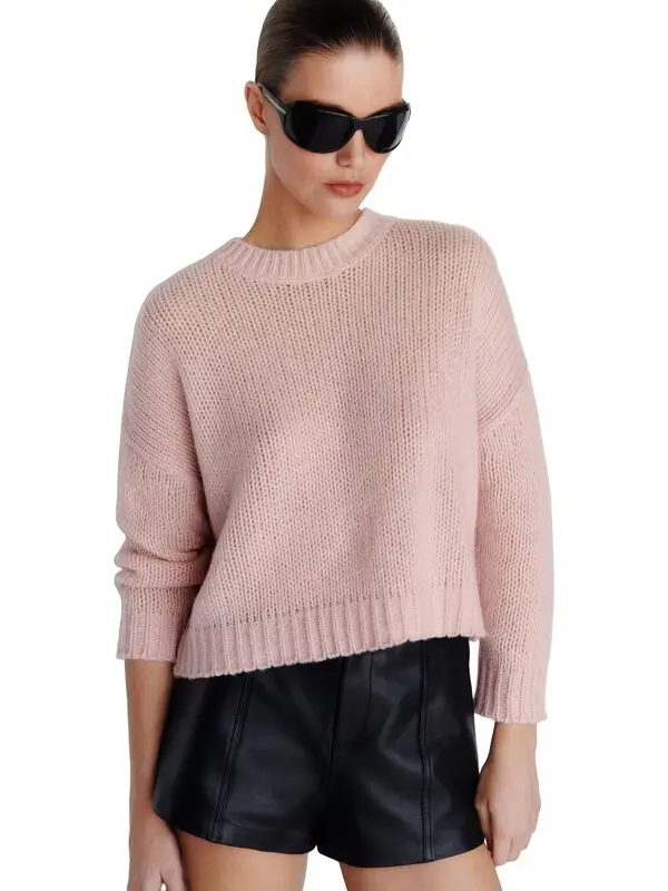 REFORMATION Cleo Cashmere Cropped Crew Sweater - Pink