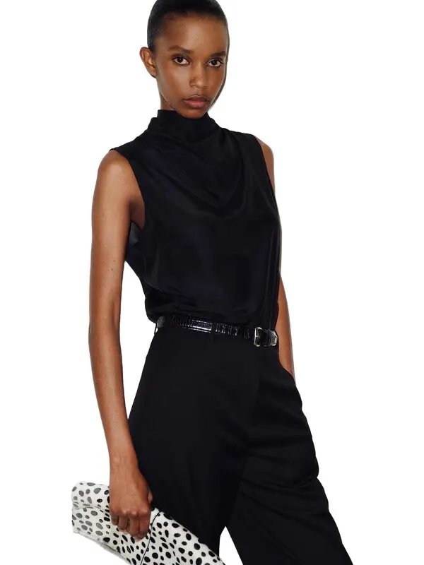 REFORMATION Bobbi Silk Top - Black