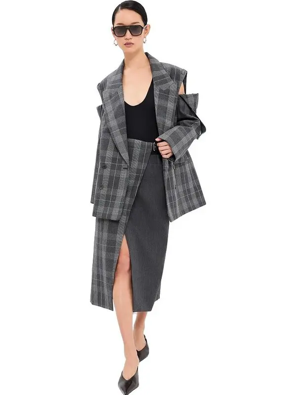 Tibi Papery Wool Easy Plaid Blazer - Grey Multi