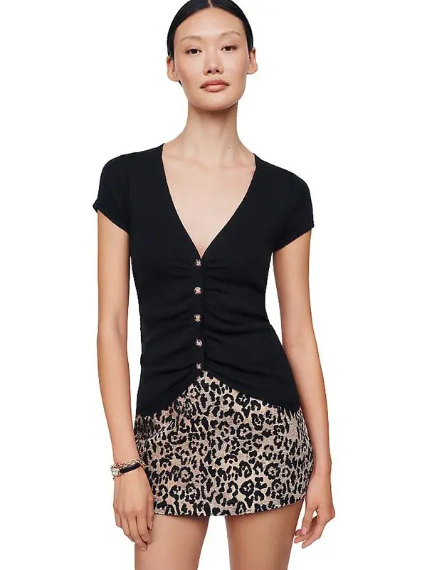 Maeve Ruched Short-sleeve Cardigan - Black
