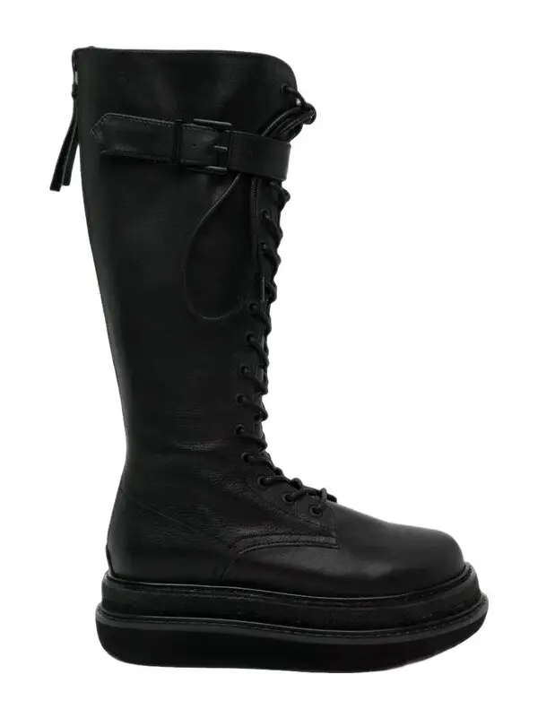 Yohji Yamamoto Oil-leather Buckled Platform Boots - Black