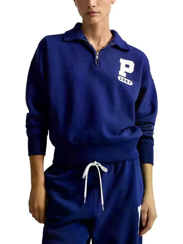 Polo Ralph Lauren P" Logo Slub Fleece Quarter-zip Sweatshirt - Blue