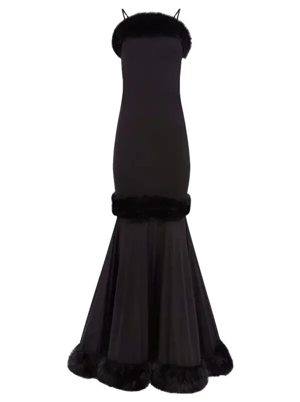 Nina Ricci Faux-fur Trim Maxi Dress - Black