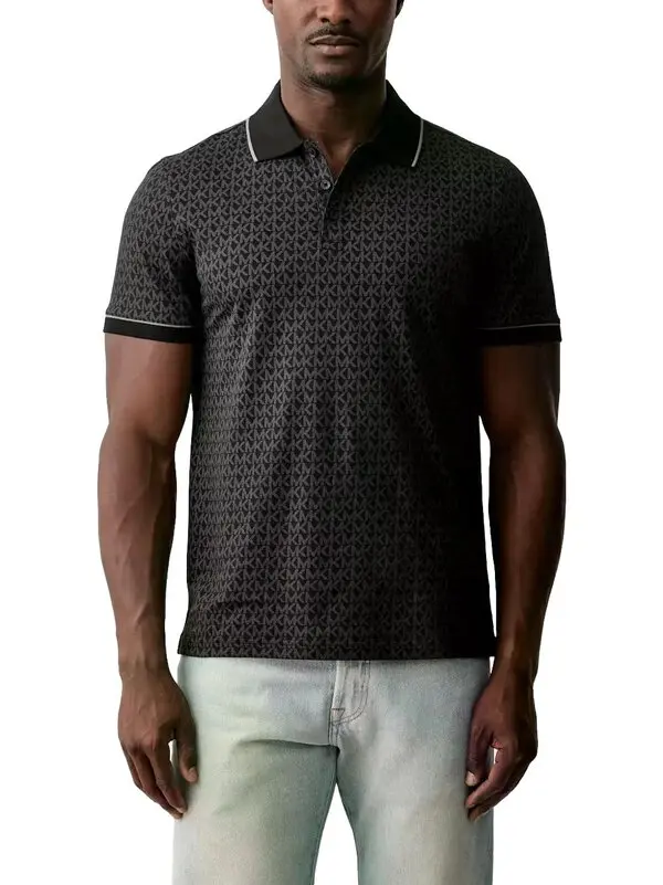 Michael Kors Signature Logo Cotton Jersey Polo Shirt - Black