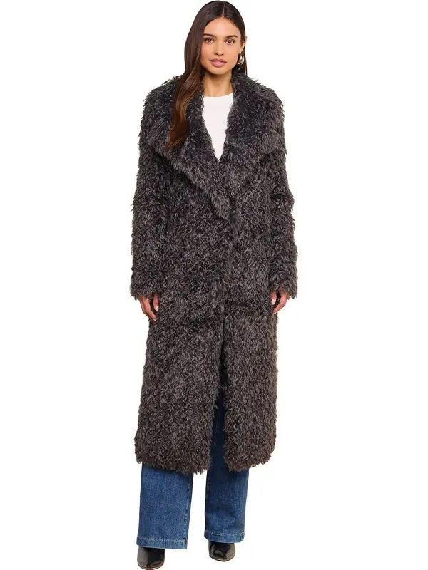 L'AGENCE Lizbeth Faux Fur Longline Jacket - Grey Olive