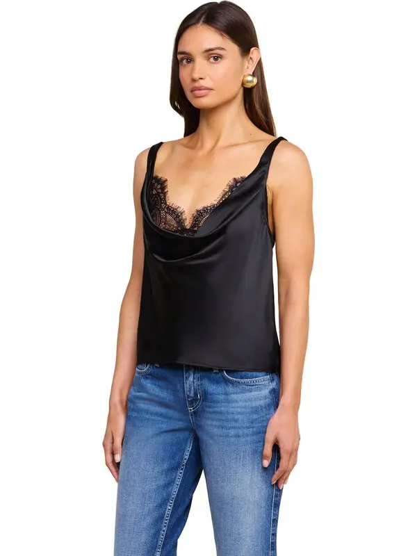 L'Agence Evadne Silk Lace Camisole - Black