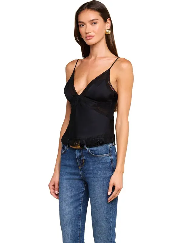 L'Agence Elka Satin Lace Camisole - Black