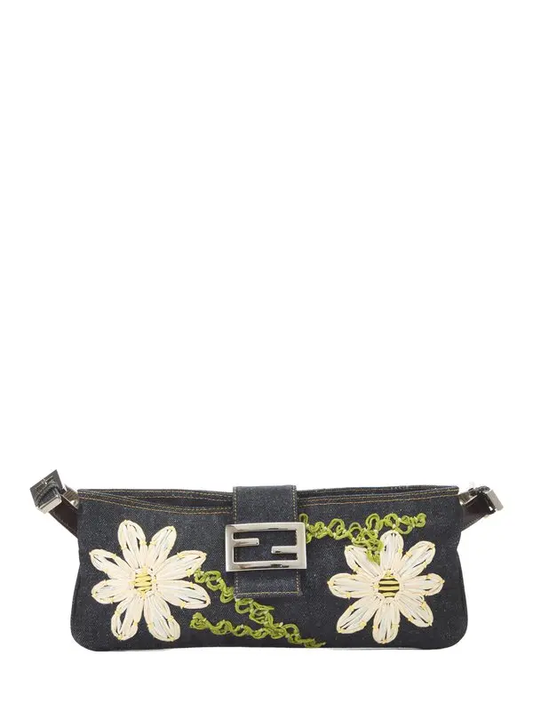 Fendi Embroidered Shoulder Bag - Navy